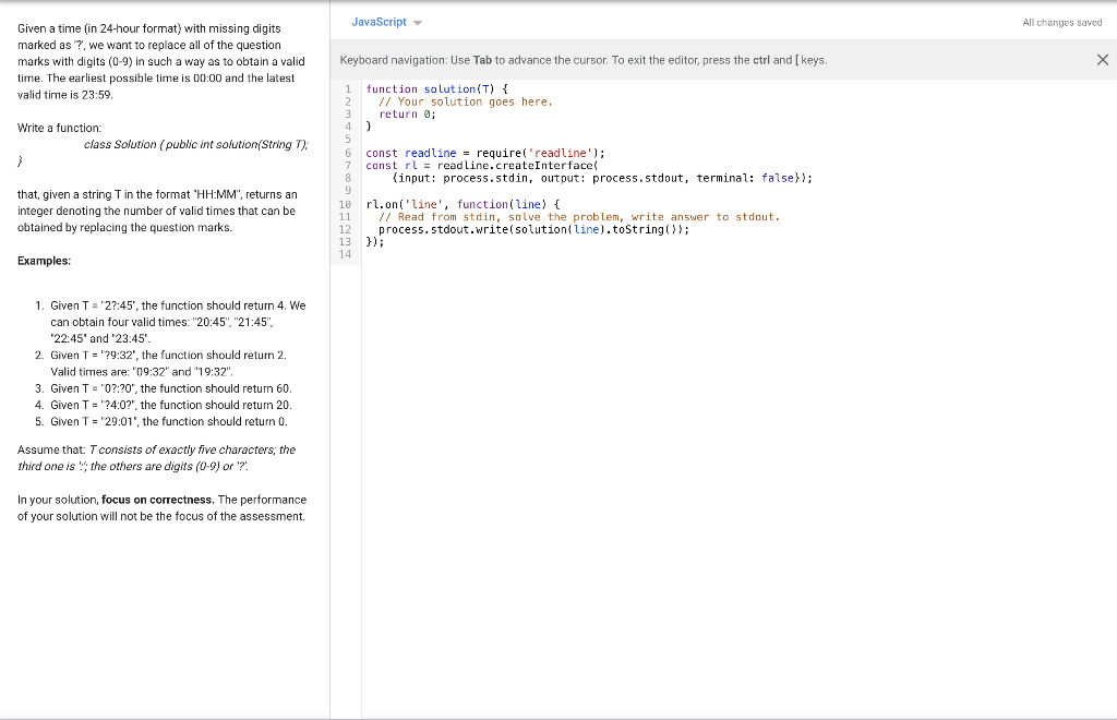 JavaScript All changes saved Given a time (in 24-hour | Chegg.com