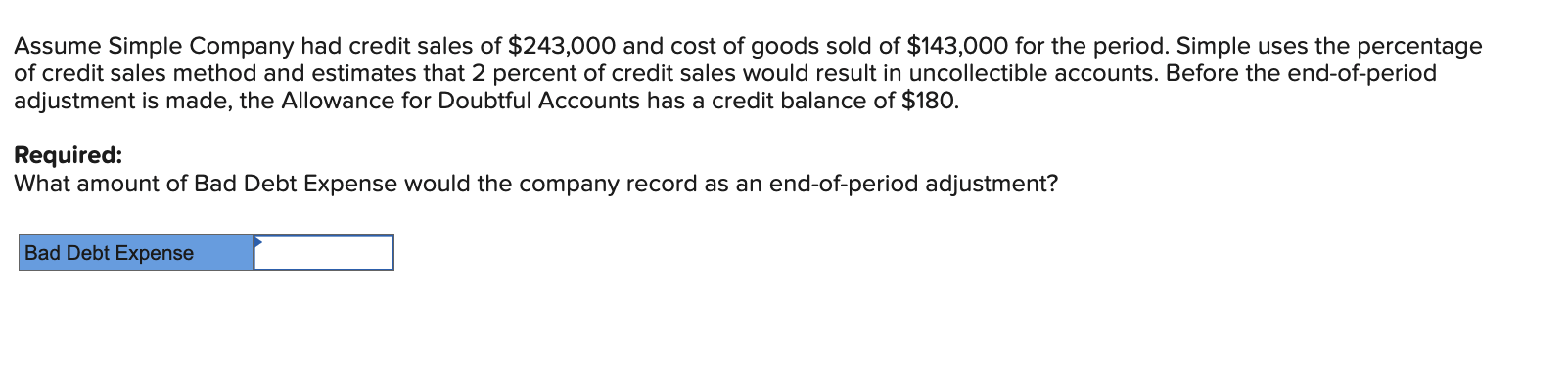Solved Assume Simple Company had credit sales of $243,000 | Chegg.com