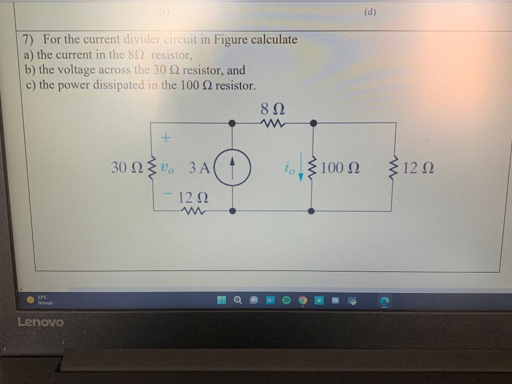 Solved 7) For the current divider circuit in Figure | Chegg.com