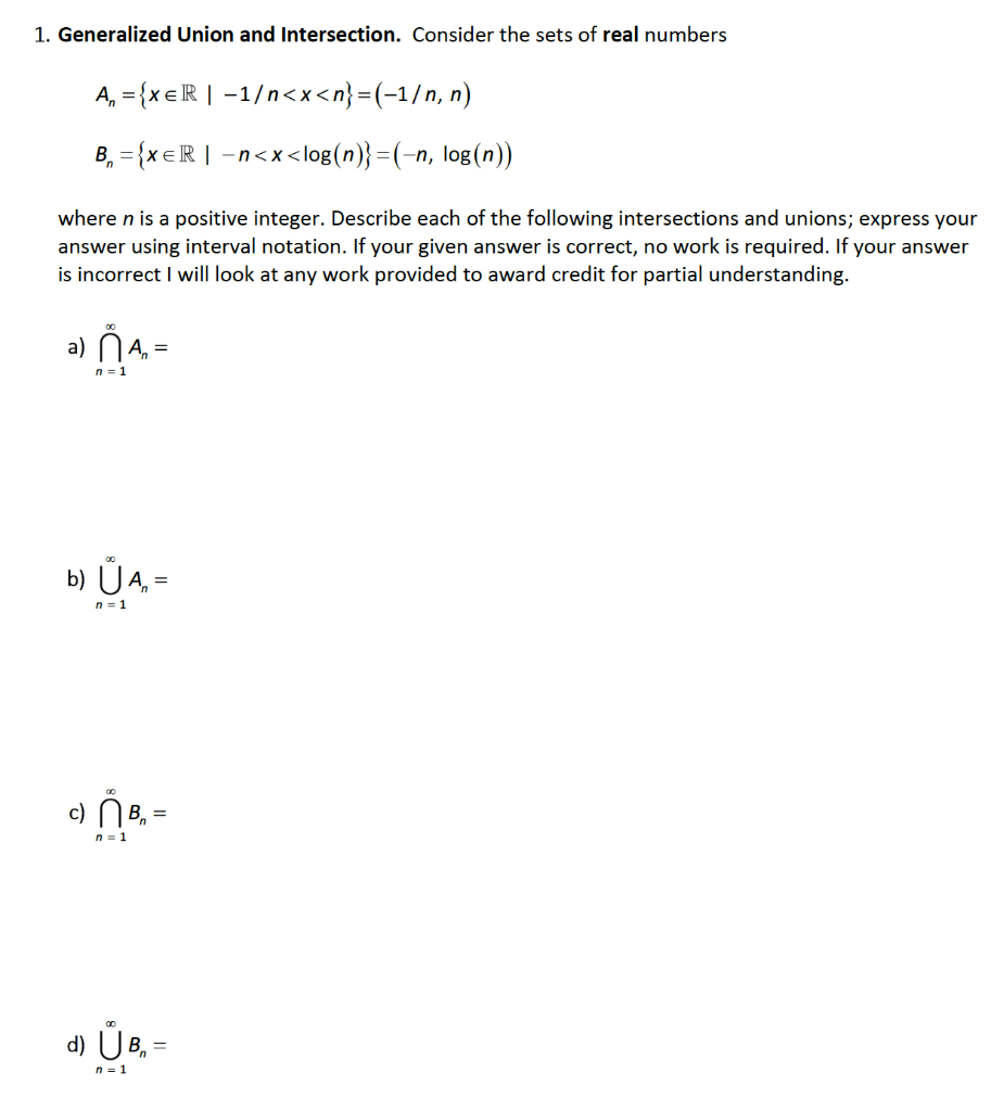 Solved 1. Generalized Union and Intersection. Consider the | Chegg.com