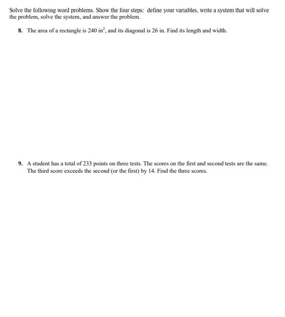 Solved Solve the following word problems. Show the four | Chegg.com