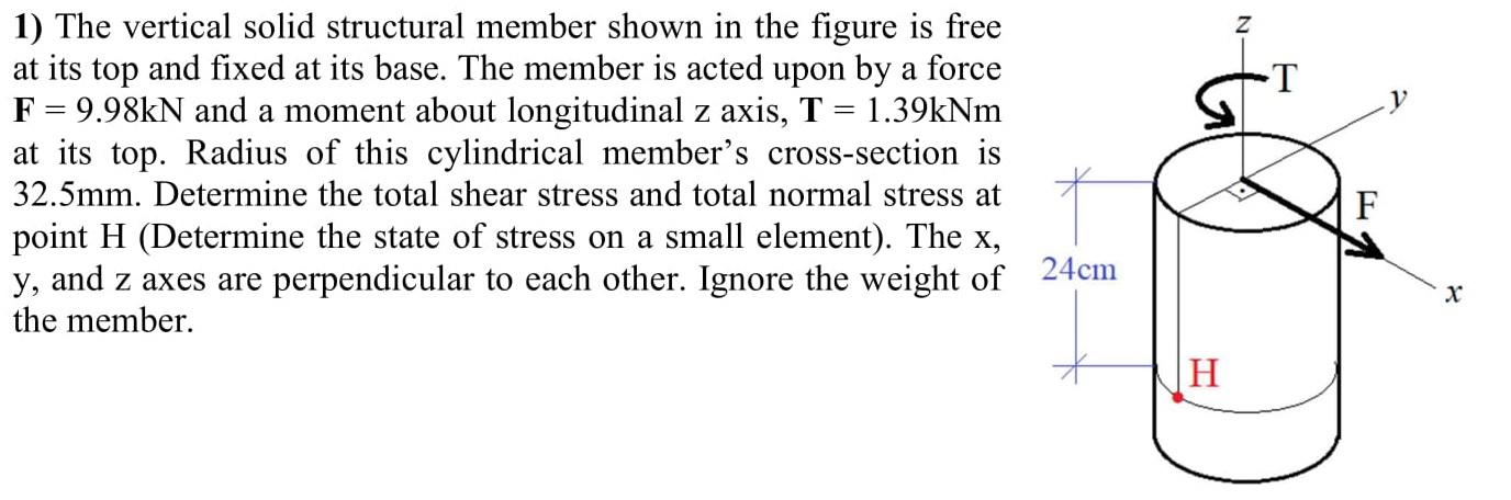 Solved N -T V 1) The vertical solid structural member shown | Chegg.com