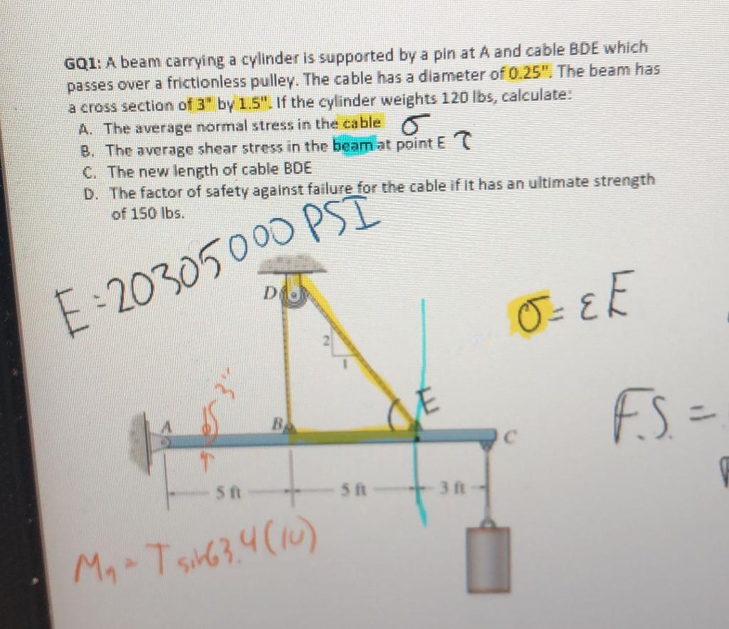 Solved GQ1: A beam carrying a cylinder is supported by a pin | Chegg.com