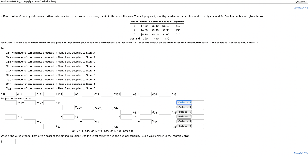 Solved Problem 6-42 Algo (Supply Chain Optimization) | Chegg.com