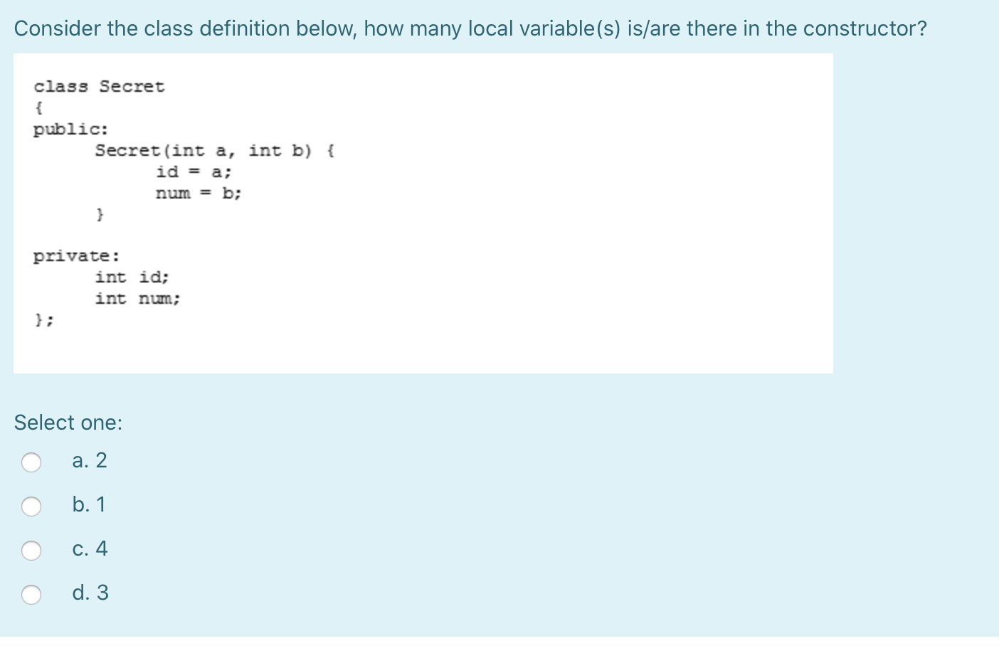 Solved Consider the class definition below, how many local | Chegg.com