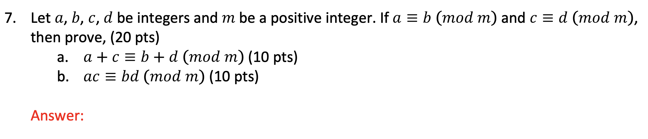 Solved Let a,b,c,d ﻿be integers and m ﻿be a positive | Chegg.com