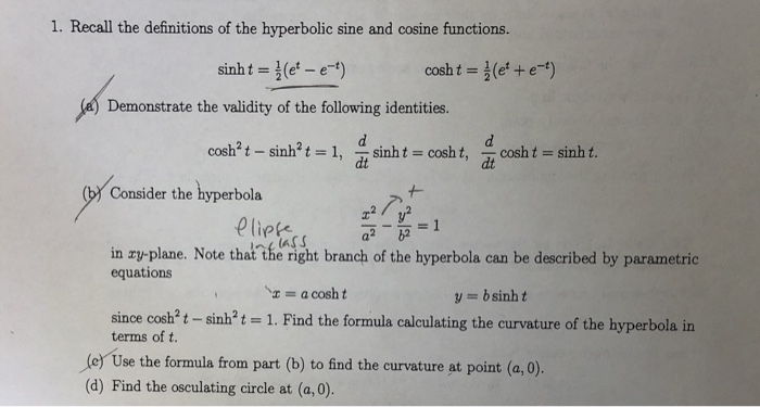 Solved 1. Recall the definitions of the hyperbolic sine and | Chegg.com