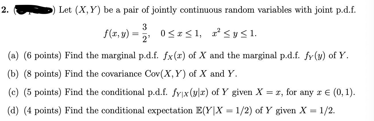 Solved 2. Let (X,Y) be a pair of jointly continuous random | Chegg.com