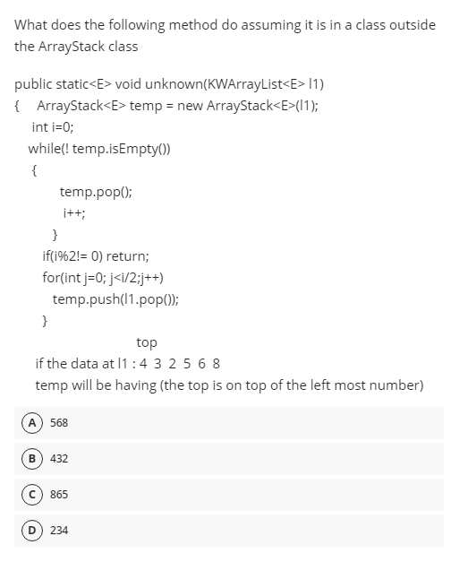 Solved What does the following method do assuming it is in a | Chegg.com