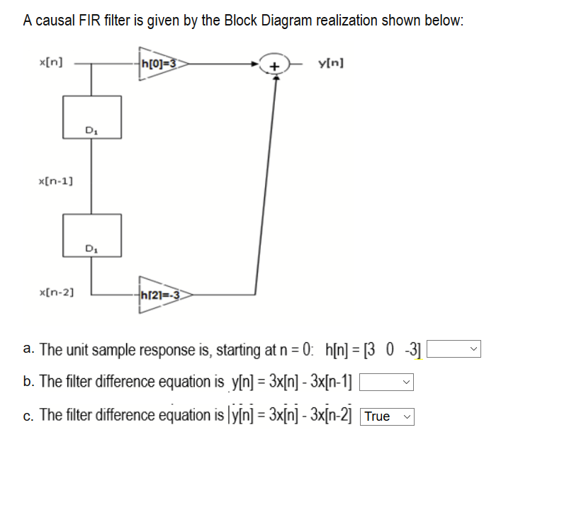 Solved A causal FIR filter is given by the Block Diagram | Chegg.com