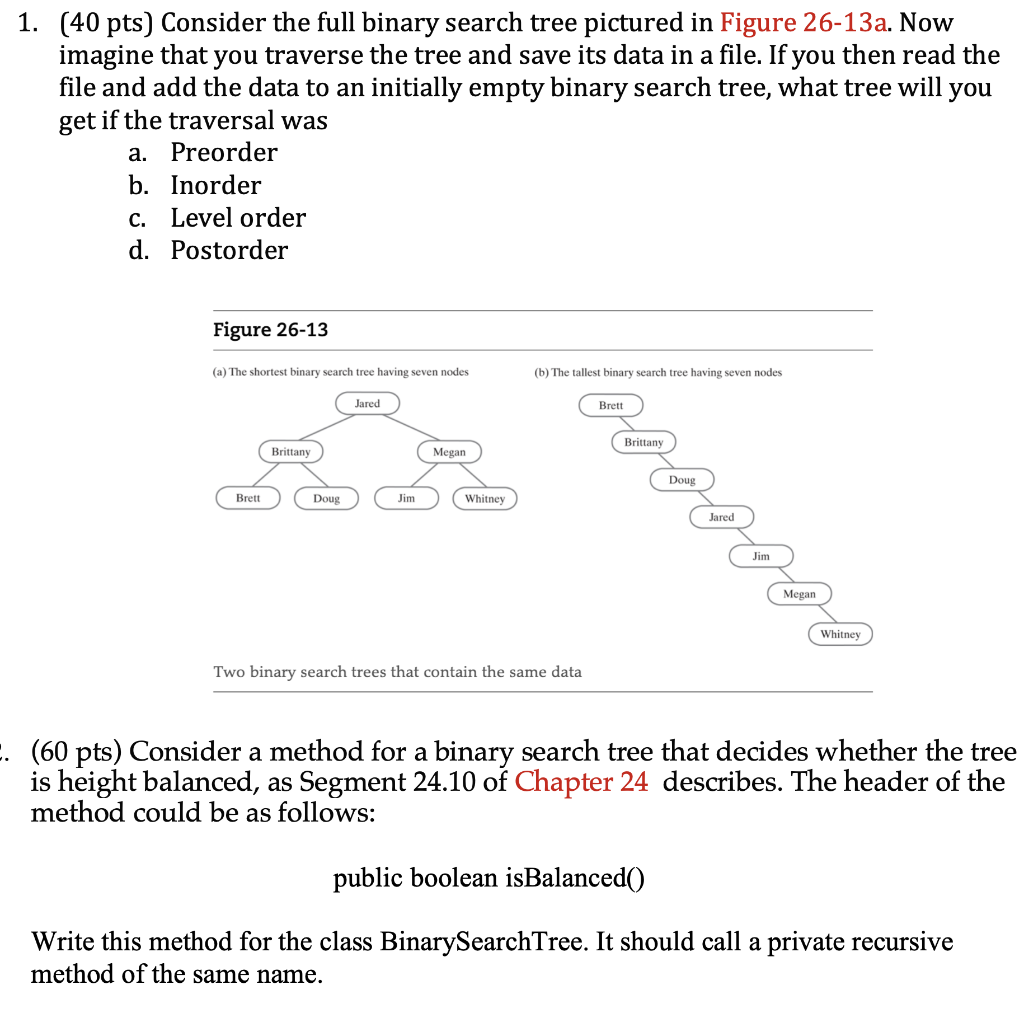 Solved 1. (40 pts) Consider the full binary search tree | Chegg.com