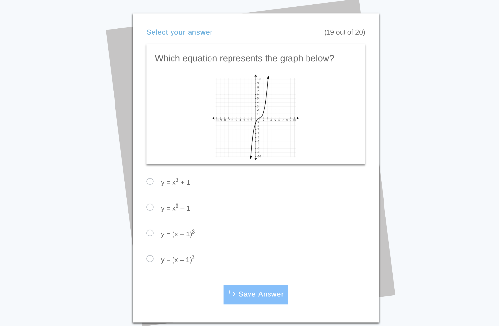 Solved Which equation represents the graph below? y=x3+1 | Chegg.com