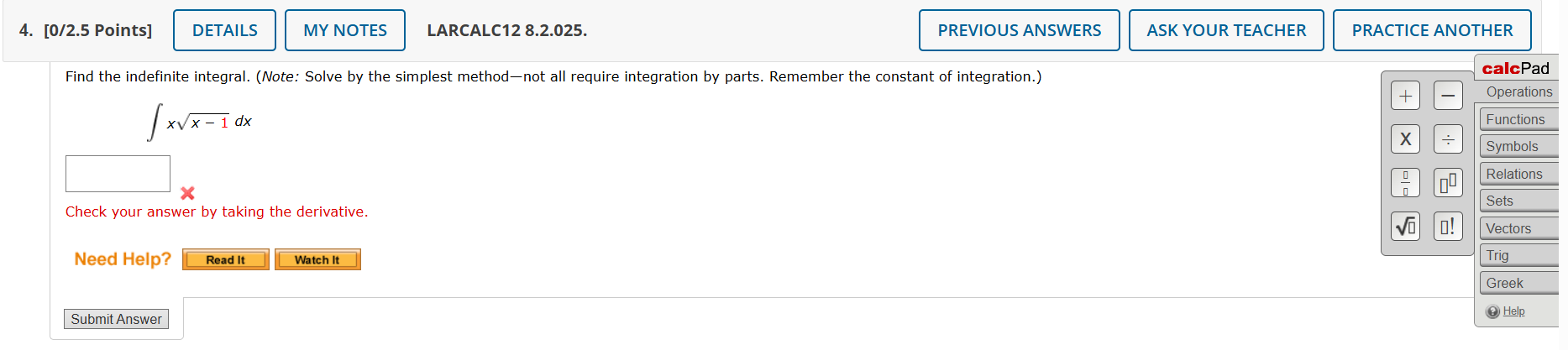 Solved Find the indefinite integral. (Note: Solve by the | Chegg.com