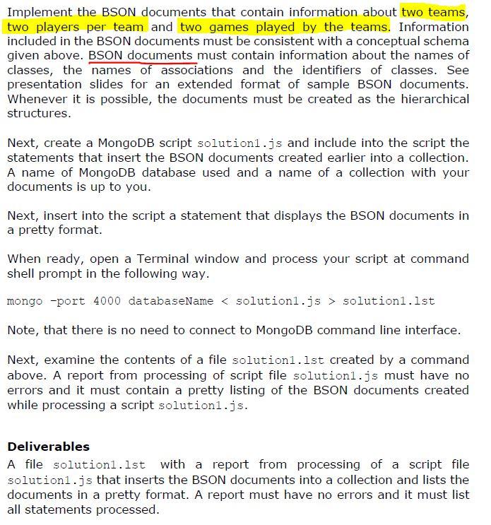 Create a BSON document in reference to the | Chegg.com