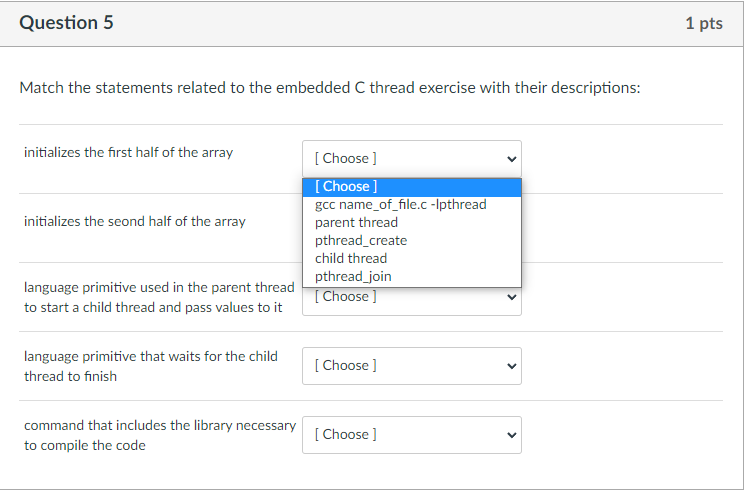 Solved Match the statements related to the embedded C thread | Chegg.com