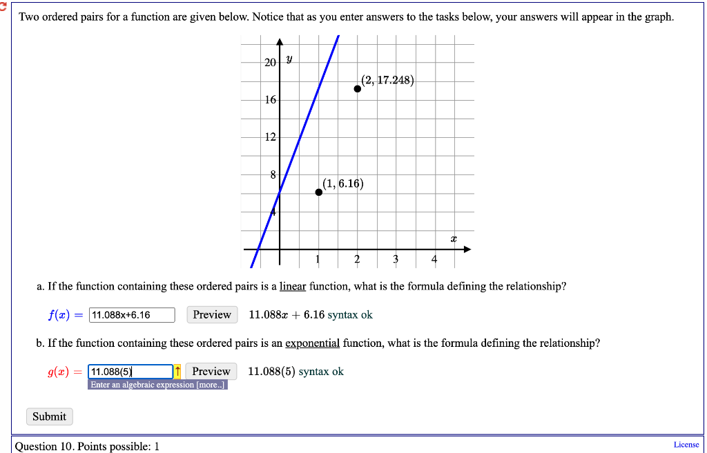 Solved Two ordered pairs for a function are given below. | Chegg.com