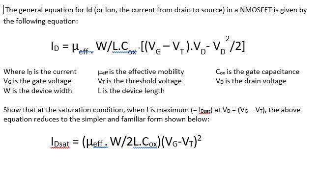 Solved |The general equation for Id (or lon, the current | Chegg.com