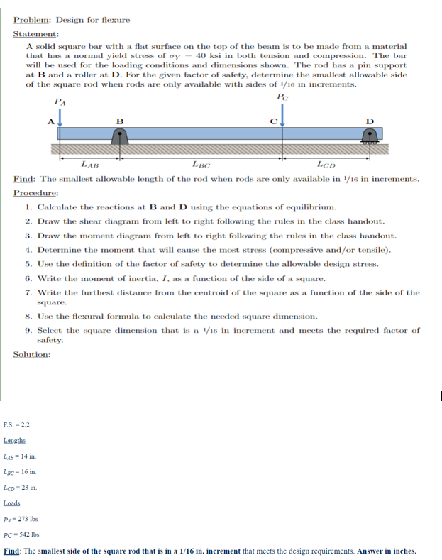 Solved Problem: Design for flexure Statement: A solid square | Chegg.com