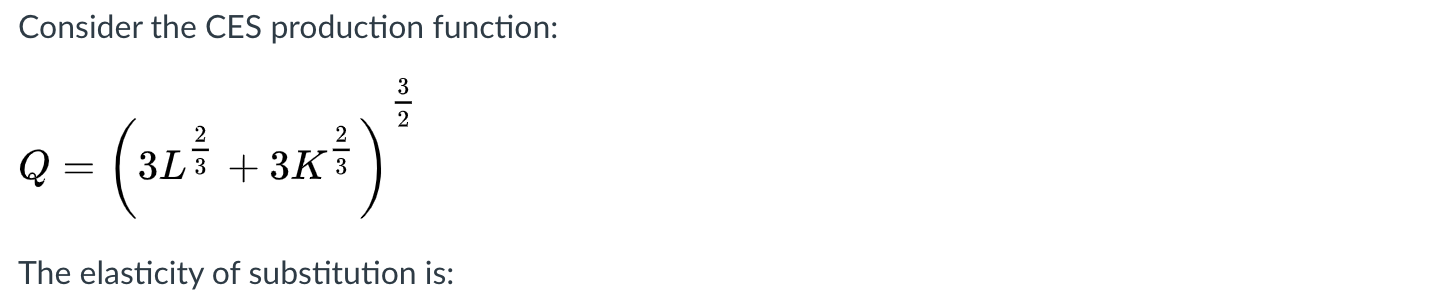 Solved Consider the CES production function: e)Keep in | Chegg.com