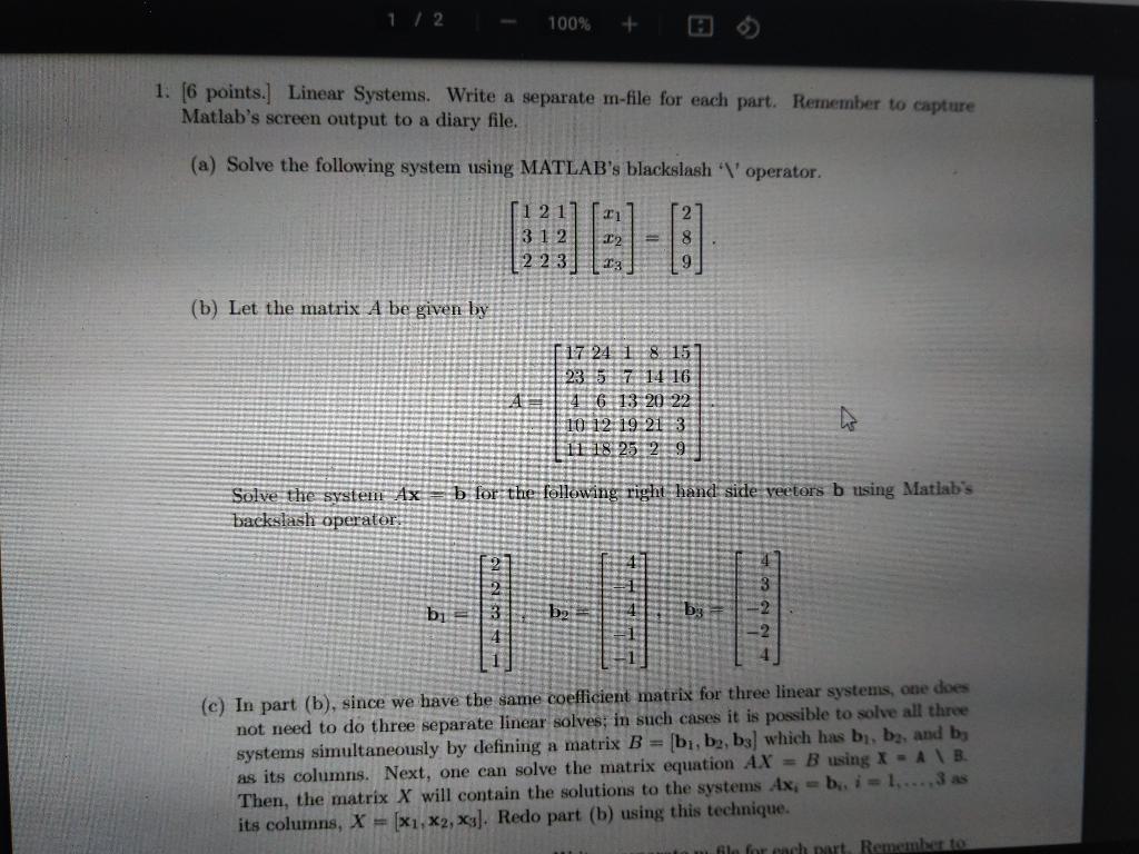 Solved 1. [6 points.] Linear Systems. Write a separate | Chegg.com