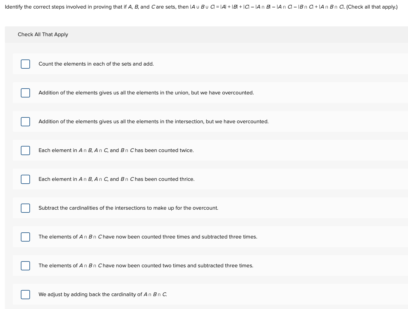 Solved Identify the correct steps involved in proving | Chegg.com