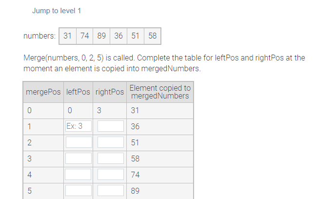 Solved Merge(numbers, 0,2,5) is called. Complete the table | Chegg.com