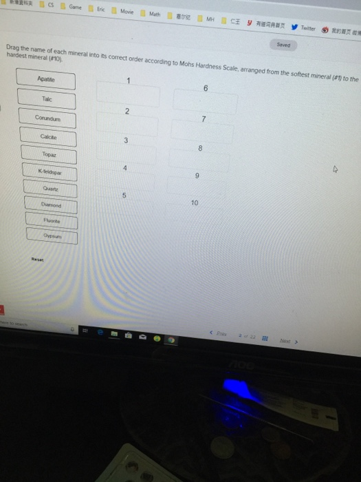 Solved Drag the name of each hardest mineral (#10). neral i | Chegg.com