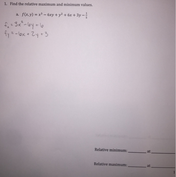 Solved Find the relative maximum and minimum values. f(x, | Chegg.com