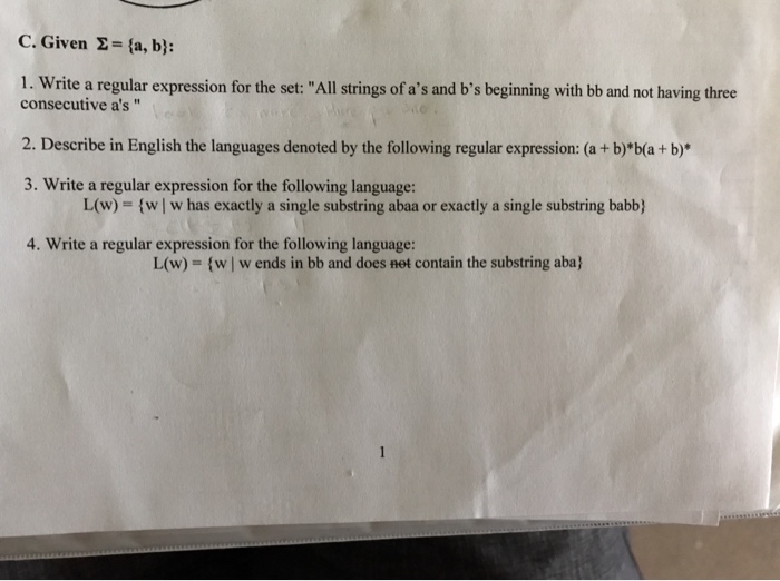 Solved C. Given Σ = {a, b): 1. Write a regular expression | Chegg.com