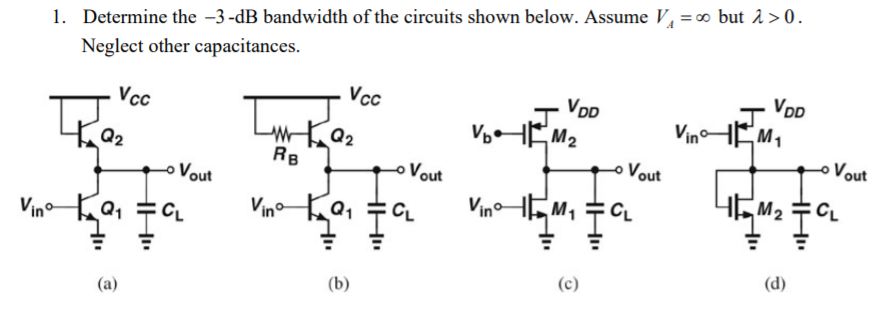 Solved 1. Determine the -3-dB bandwidth of the circuits | Chegg.com