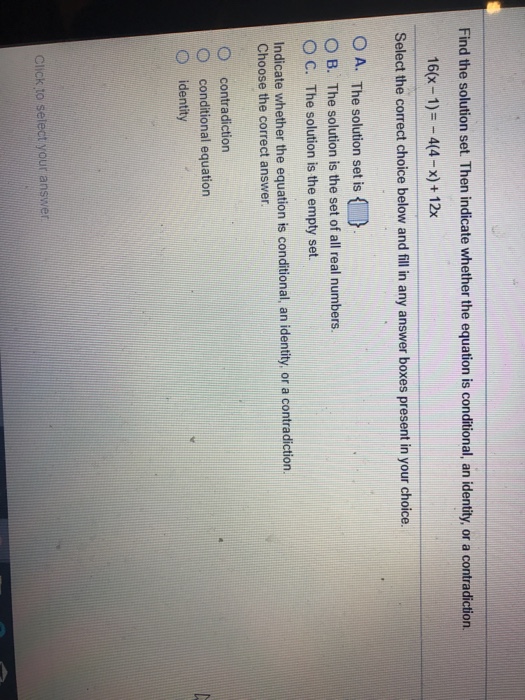 Solved Find the solution set. Then indicate whether the | Chegg.com