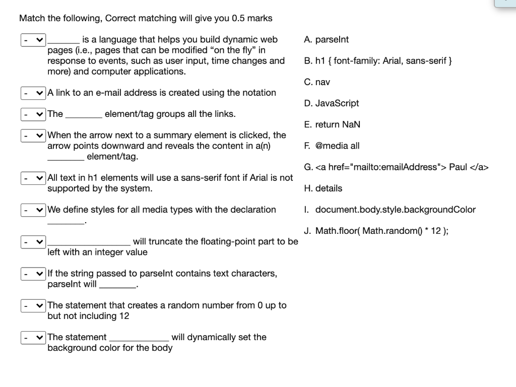 Solved Match the following, Correct matching will give you | Chegg.com