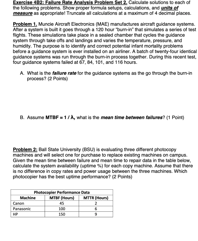 Solved Exercise 4B2: Failure Rate Analysis Problem Set 2. | Chegg.com