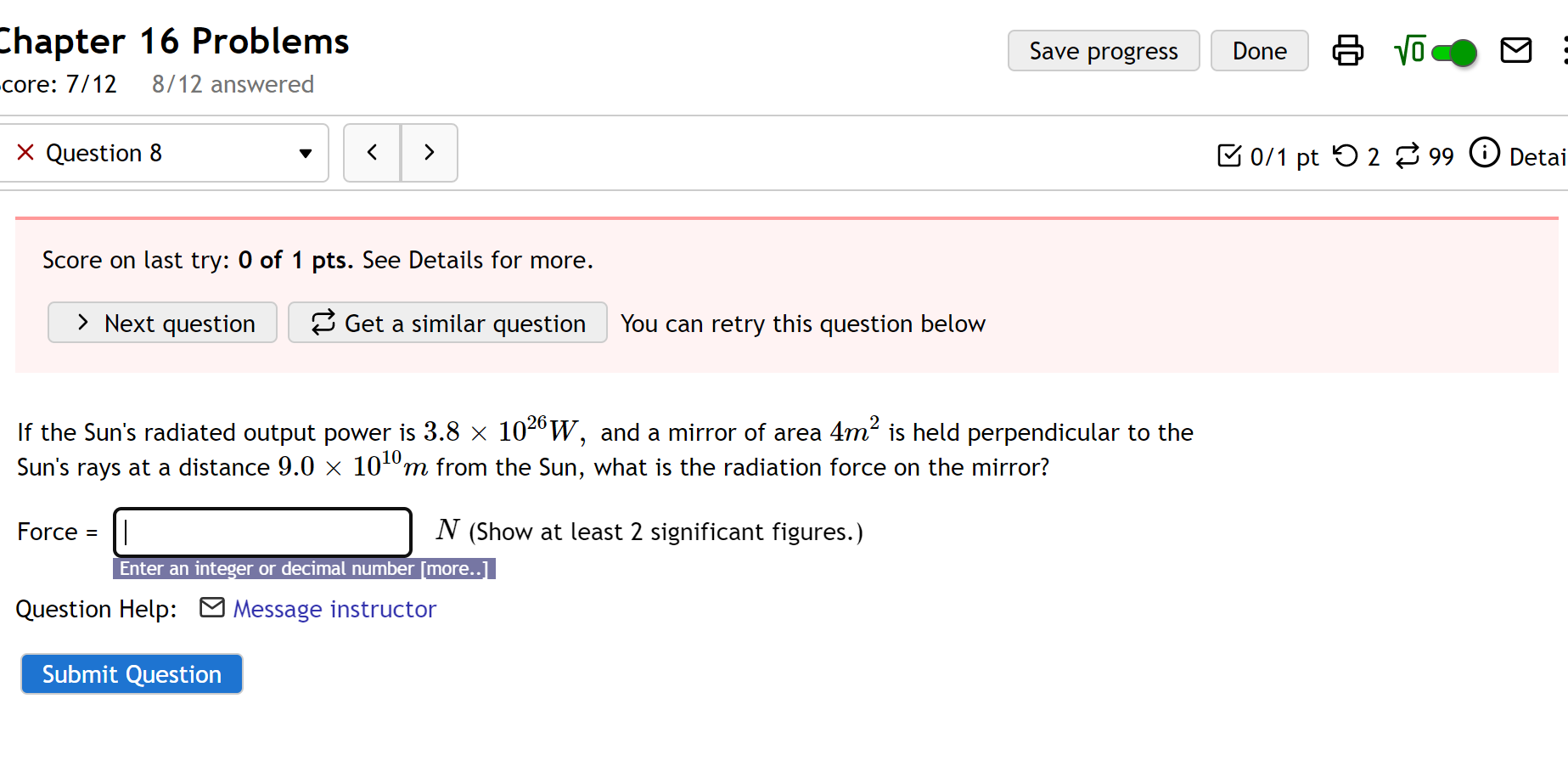 Solved Chapter 16 Problems -core: 7/12 8/12 answered X | Chegg.com