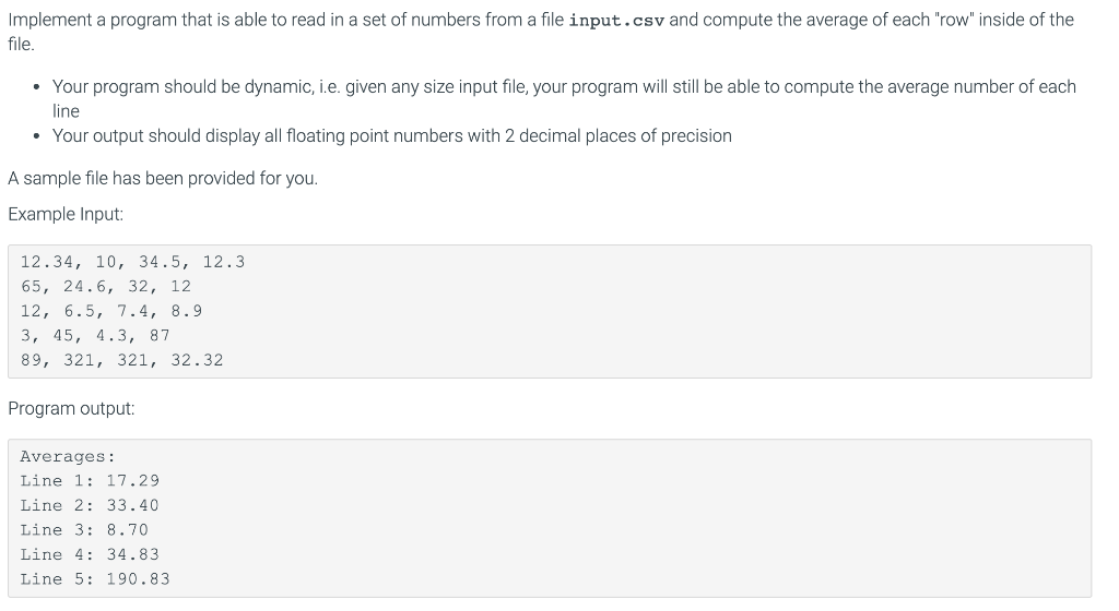 Solved Implement a program that is able to read in a set of | Chegg.com