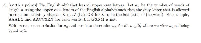 Solved 3. [worth 4 points) The English alphabet has 26 upper | Chegg.com