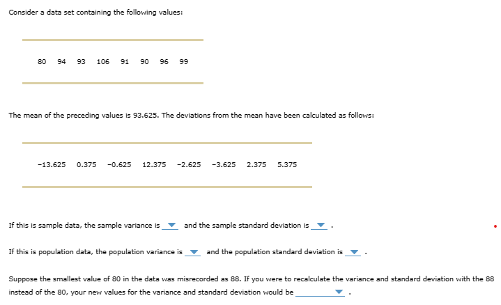 Solved Consider a data set containing the following values: | Chegg.com