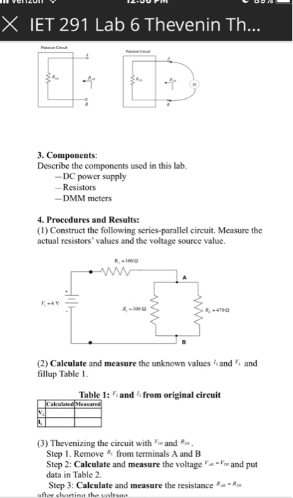 Solved XIET 291 Lab 6 Thevenin Th., IET 291 Applied Circuits | Chegg.com
