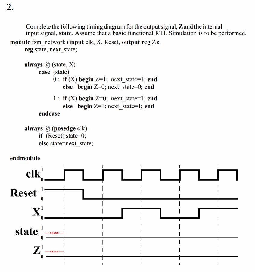 Solved 2. Complete the following timing diagram for the | Chegg.com