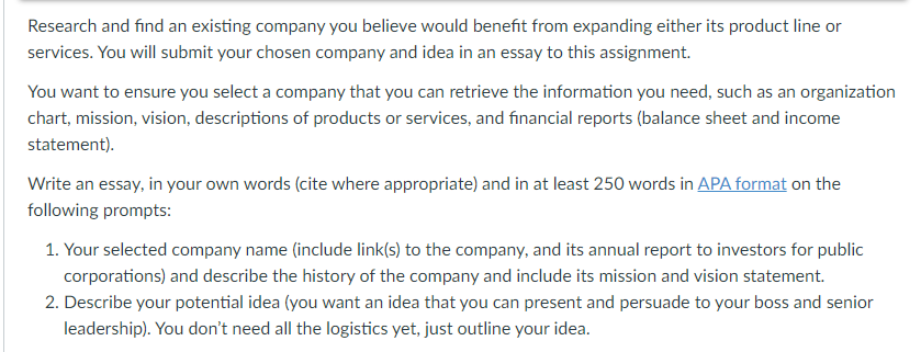 Solved Research and find an existing company you believe | Chegg.com