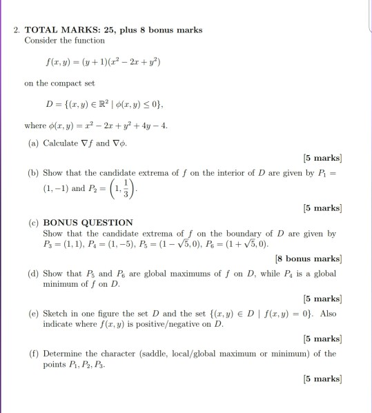 Solved 2. TOTAL MARKS: 25, plus 8 bonus marks Consider the | Chegg.com