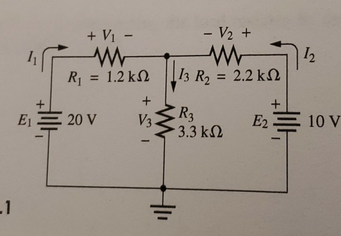 Solved + V1 - - V2 + R1 = 1.2 k 12 113 R2 = 2.2 k.12 6320v | Chegg.com