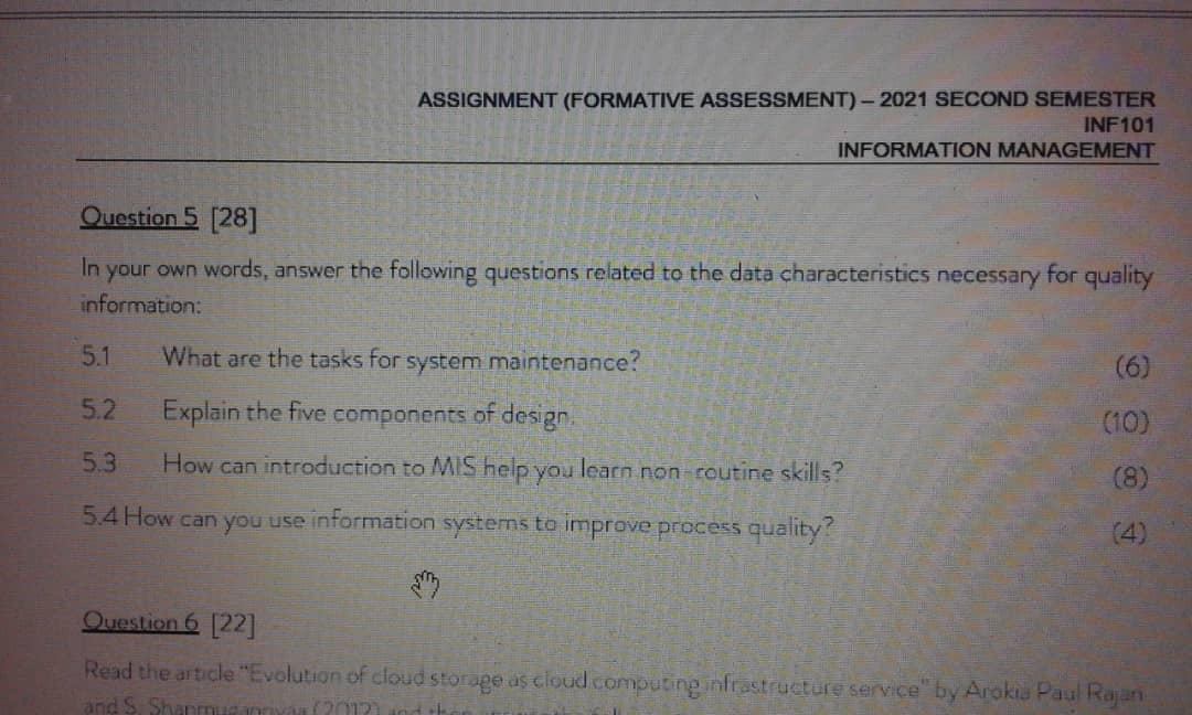 Solved ASSIGNMENT (FORMATIVE ASSESSMENT) - 2021 SECOND | Chegg.com