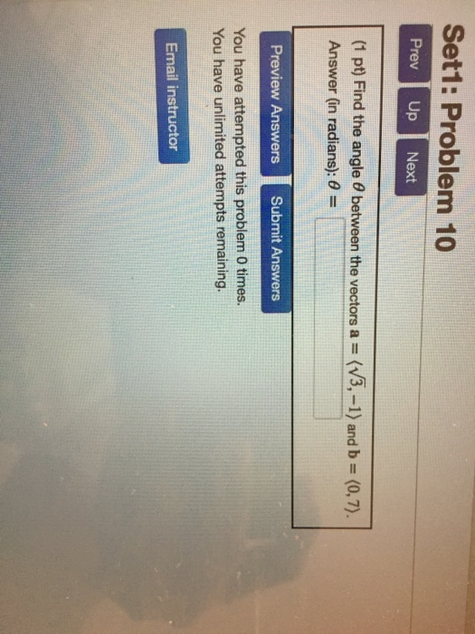 Solved Set1: Problem 8 Prev Up Next t) Find a vector a that | Chegg.com