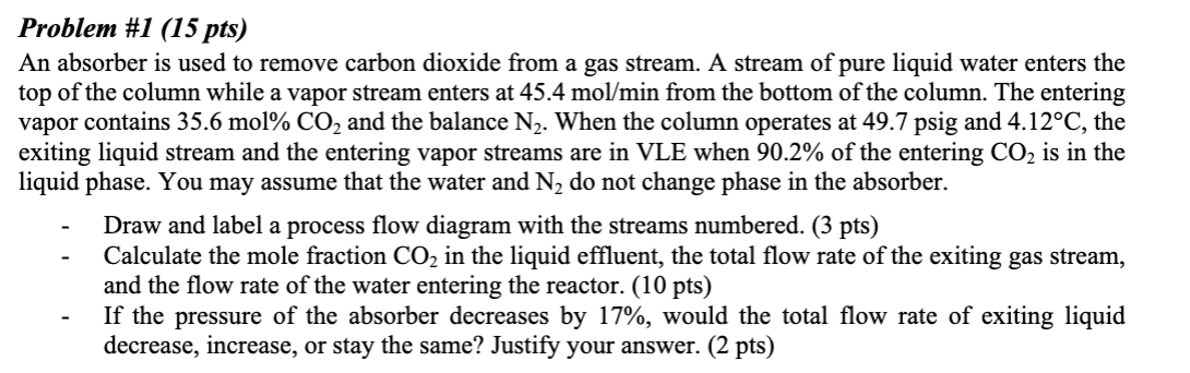 Solved Problem #1 (15 pts) An absorber is used to remove | Chegg.com