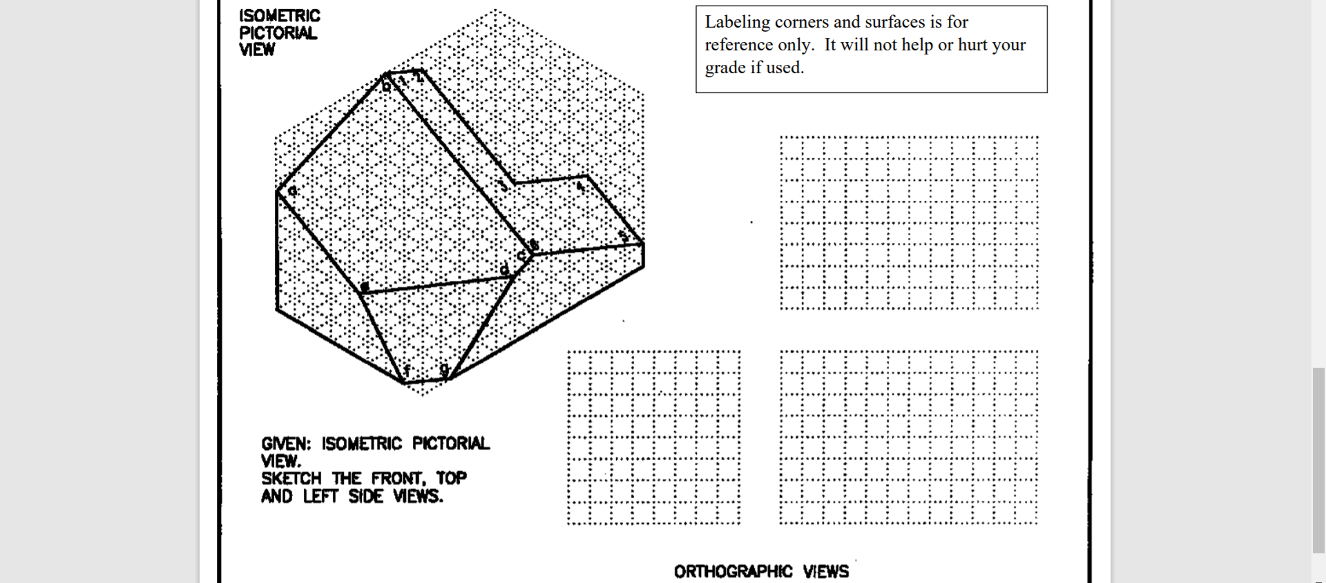 Solved ISOMETRIC PICTORIAL MEW Labeling corners and surfaces | Chegg.com