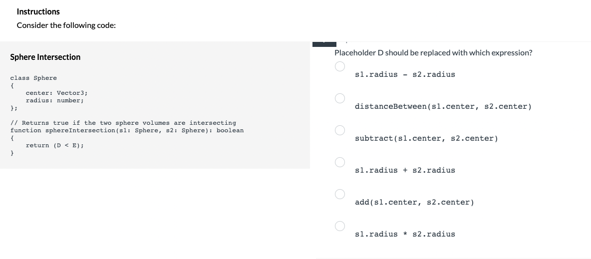 Solved Sphere Intersection Placeholder D should be replaced | Chegg.com