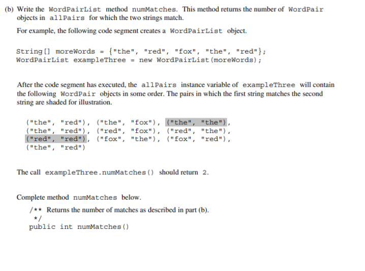 Solved APCS A-ArrayList (WordPair) This question involves | Chegg.com