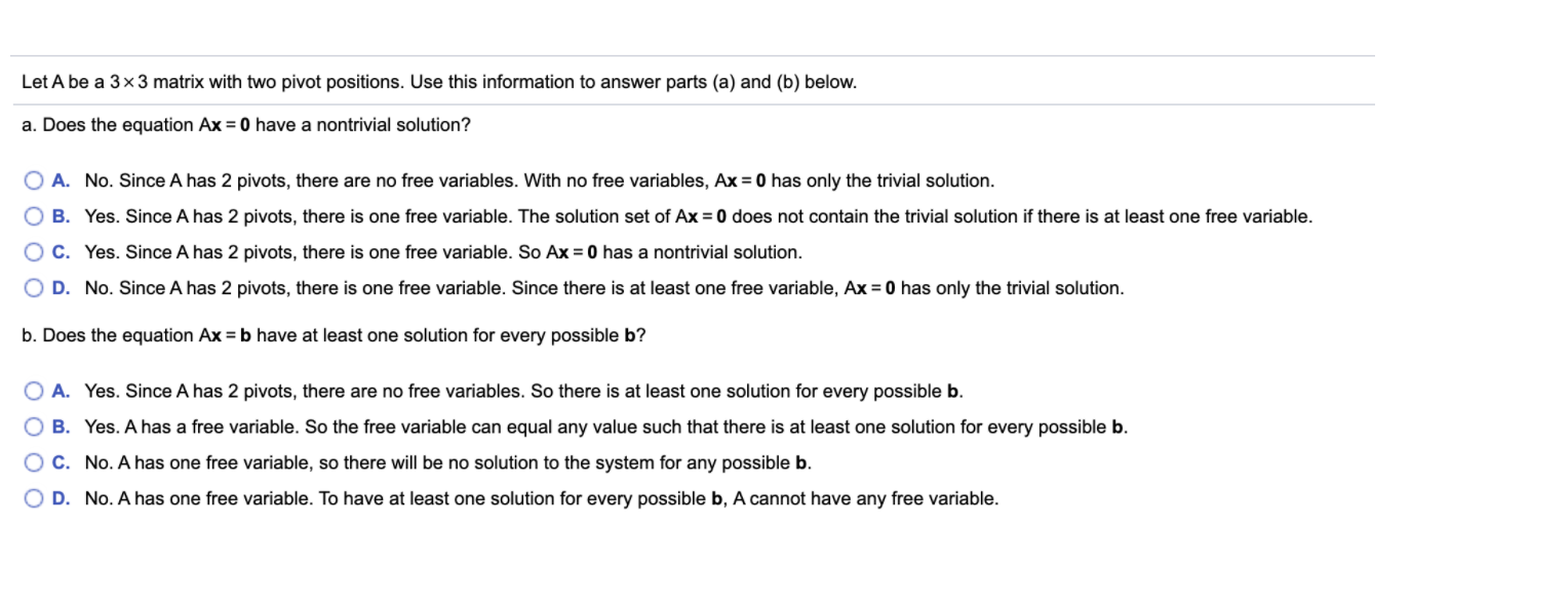 Solved Let A be a 3x3 matrix with two pivot positions. Use | Chegg.com