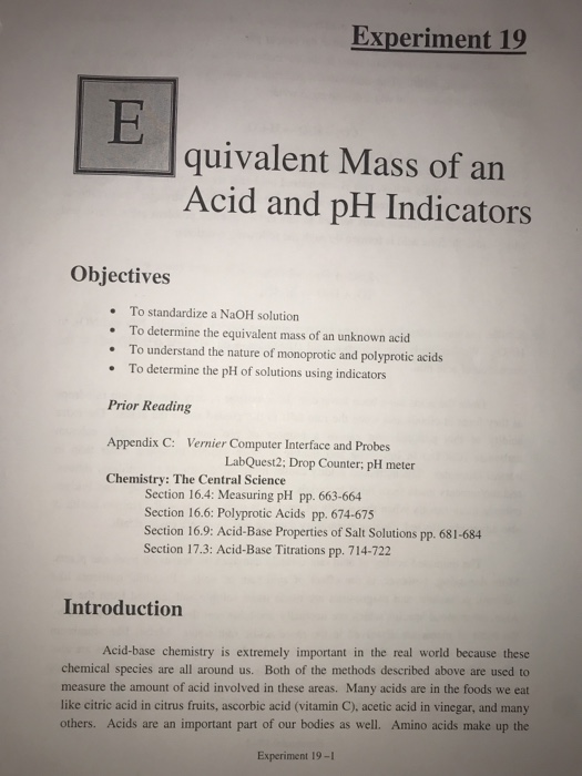 Solved Pre-Laboratory Exercise: Equivalent Mass of an Acid | Chegg.com